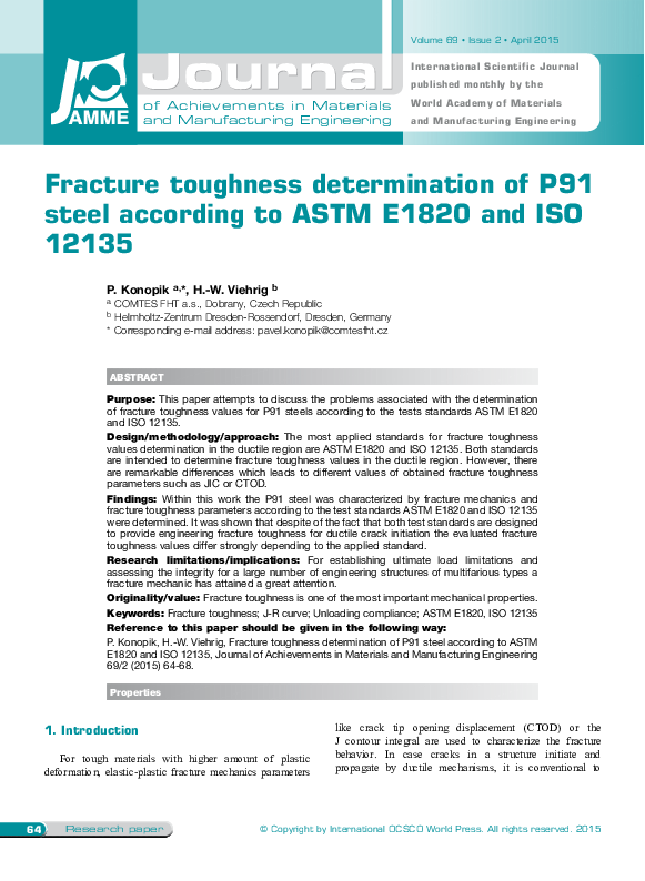 (PDF) Fracture toughness determination of P91 steel according to ASTM ...