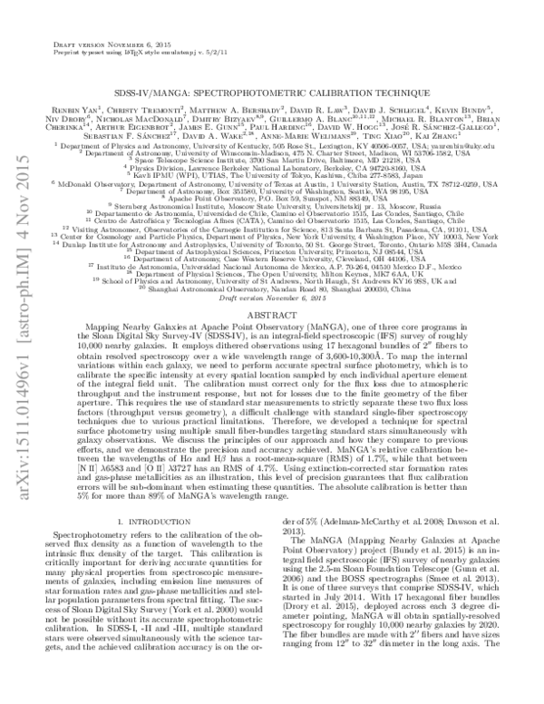 (PDF) SDSS-IV/MaNGA: SPECTROPHOTOMETRIC CALIBRATION TECHNIQUE