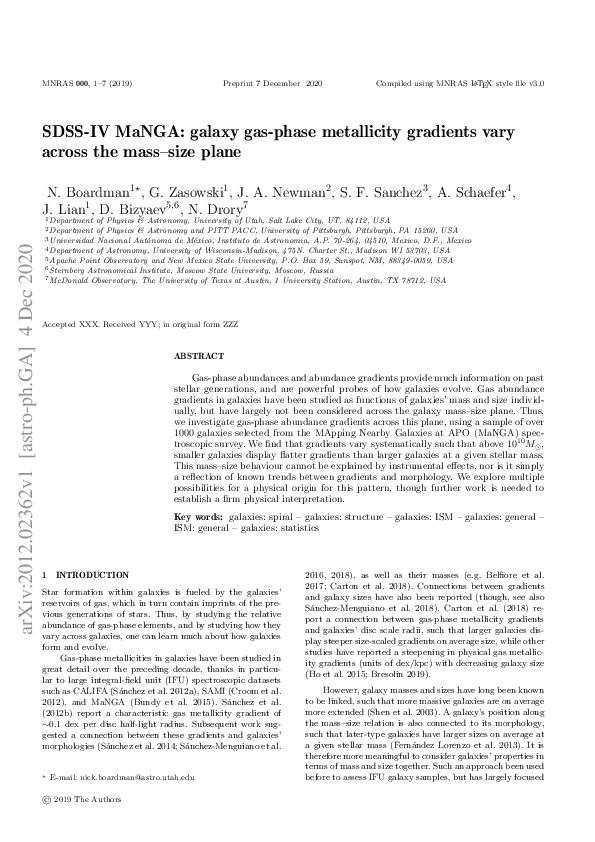 (PDF) SDSS-IV MaNGA: galaxy gas-phase metallicity gradients vary across ...