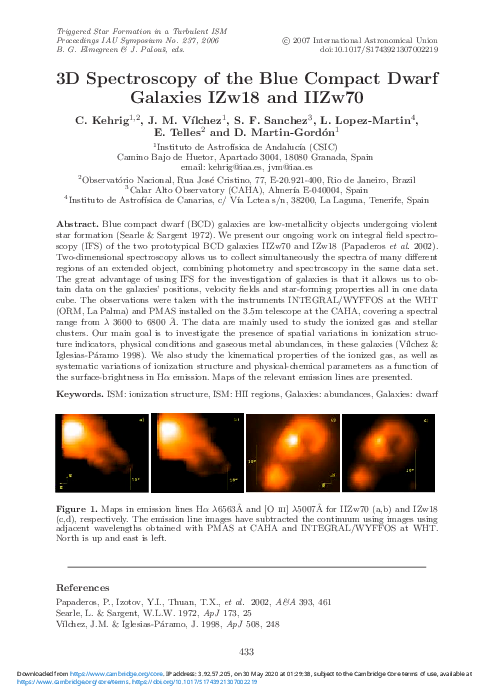 (PDF) 3D Spectroscopy of the Blue Compact Dwarf Galaxies IZw18 and IIZw70