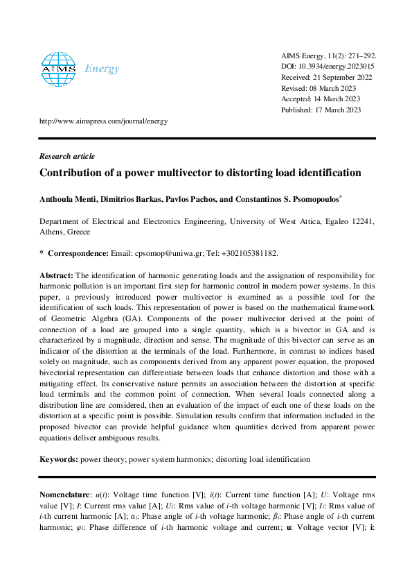 (PDF) Contribution of a power multivector to distorting load identification