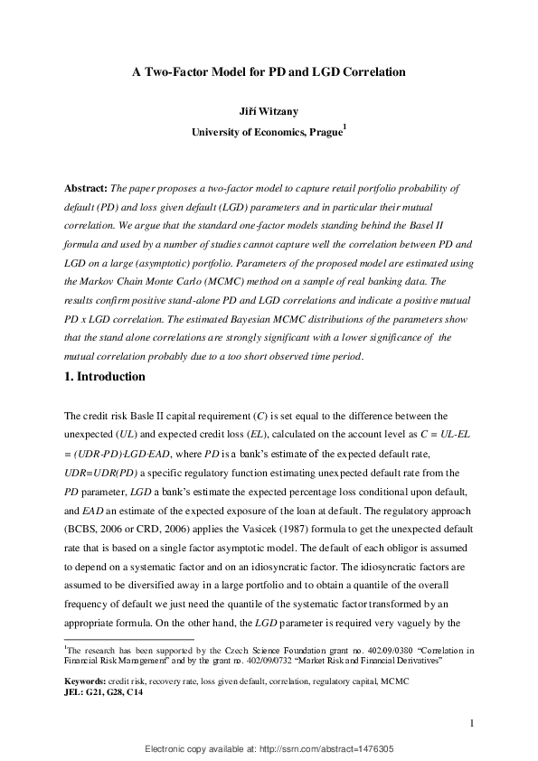 (PDF) A Two Factor Model for PD and LGD Correlation
