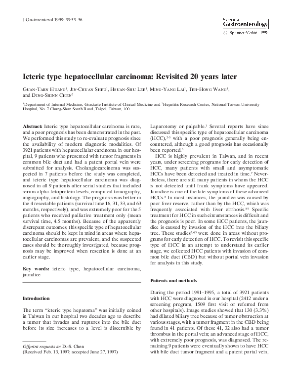 (PDF) Icteric type hepatocellular carcinoma: Revisited 20 years later