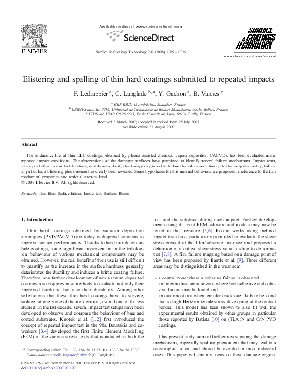 (PDF) Blistering and spalling of thin hard coatings submitted to ...