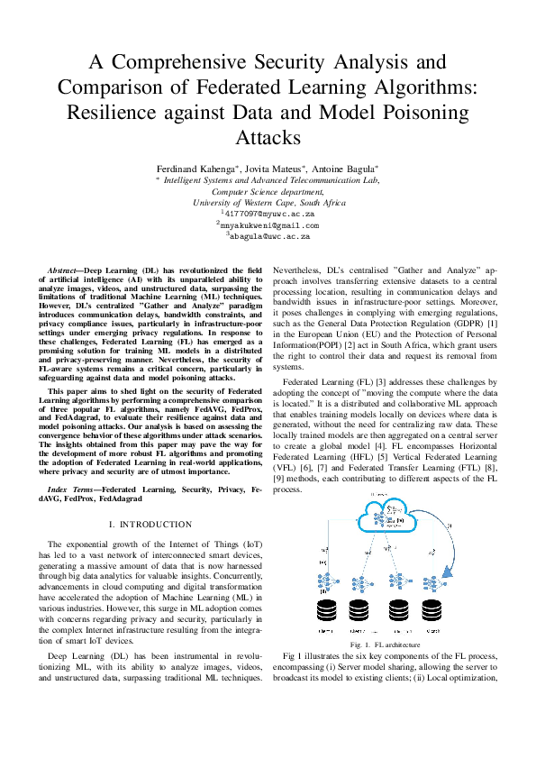 (PDF) A Comprehensive Security Analysis and Comparison of Federated Learning Algorithms ...
