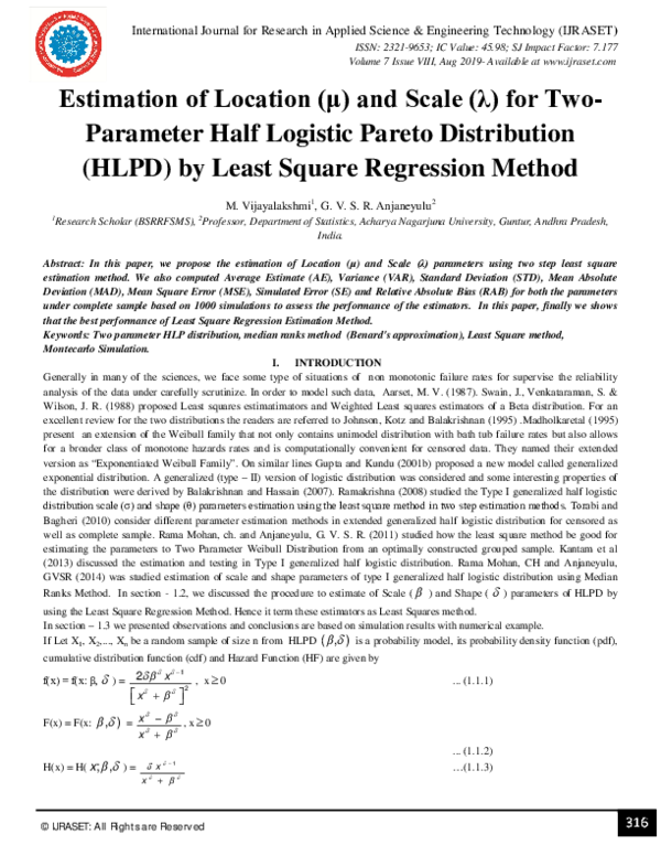 (PDF) Estimation of Location (μ) and Scale (λ) for Two-Parameter Half Logistic Pareto ...