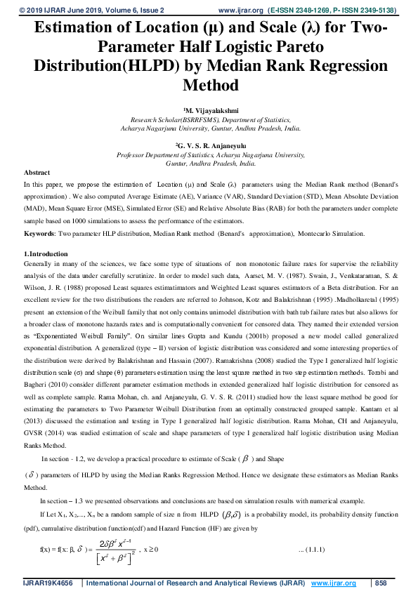 (PDF) Estimation of Location (μ) and Scale (λ) for Two-Parameter Half Logistic Pareto ...