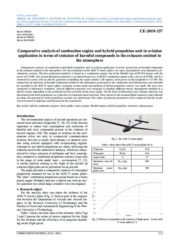 (PDF) Comparative analysis of combustion engine and hybrid propulsion ...