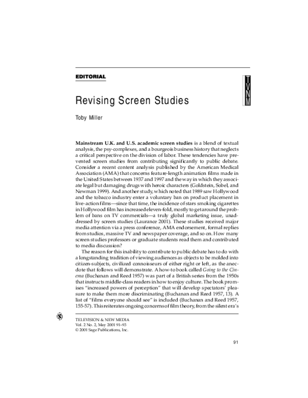 (PDF) Revising Screen Studies | Toby Miller - Academia.edu