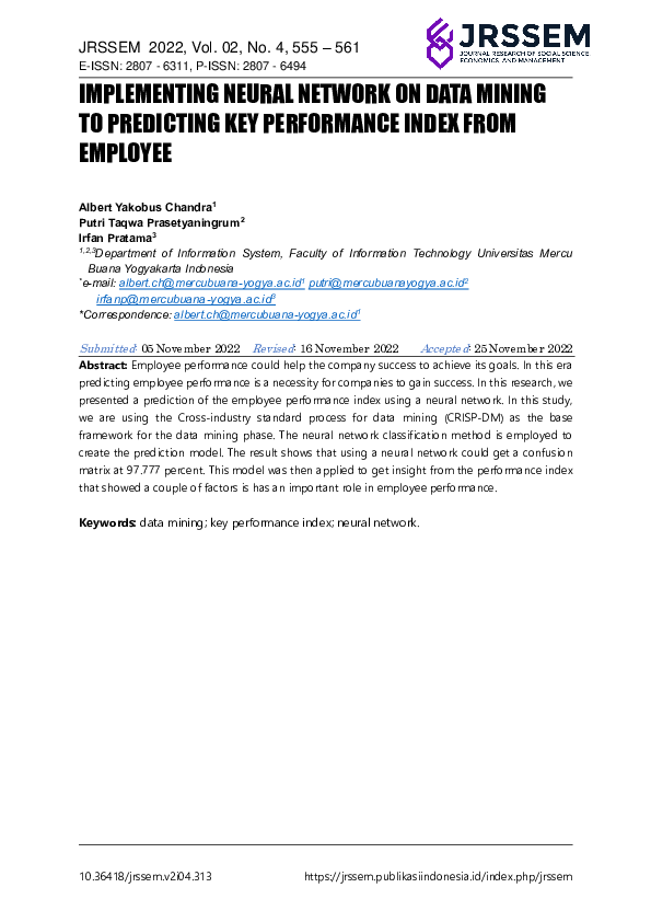 (PDF) Implementing Neural Network on Data Mining To Predicting Key Performance Index From Employee