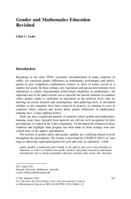 (PDF) Gender and Mathematics Education Revisited