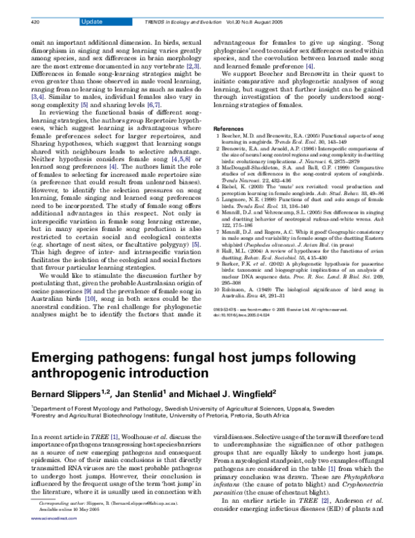 (PDF) Emerging pathogens: fungal host jumps following anthropogenic introduction
