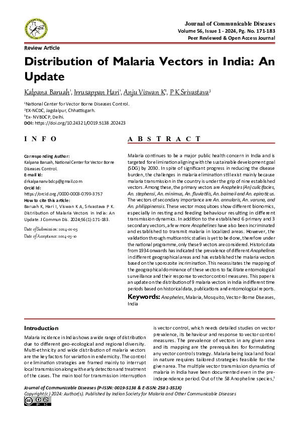 (PDF) Distribution of Malaria Vectors in India: An Update