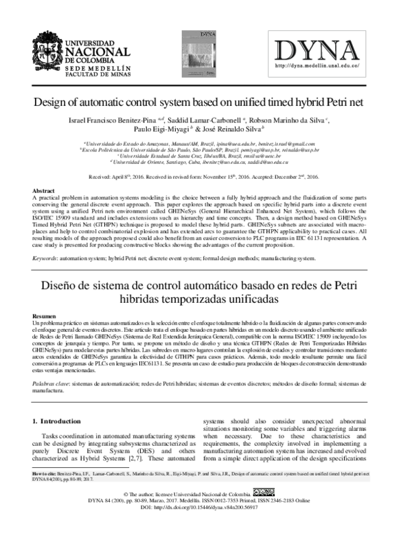 (PDF) Design of automatic control system based on unified timed hybrid Petri net