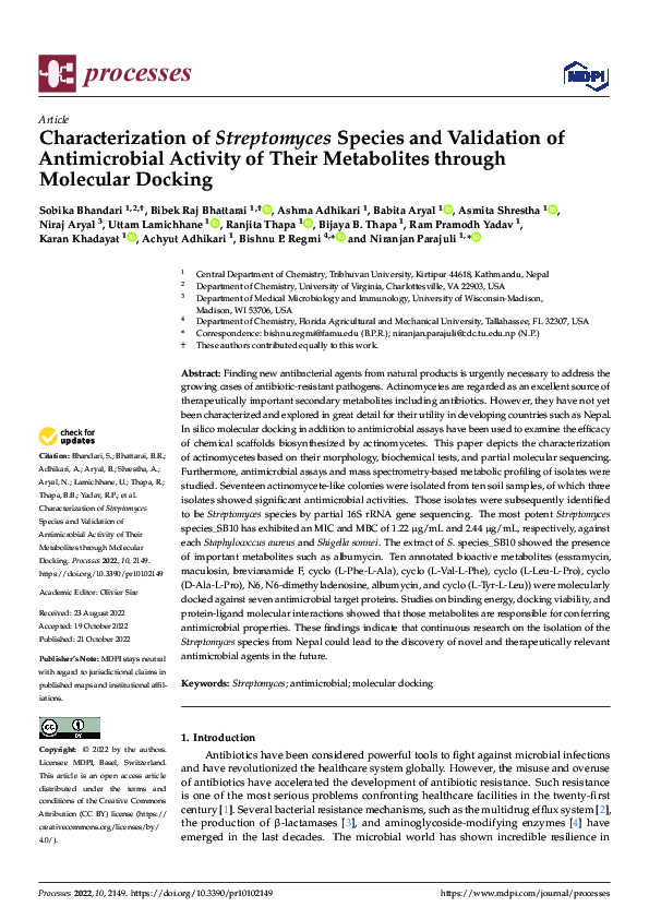 (PDF) Characterization of Streptomyces Species and Validation of Antimicrobial Activity of Their ...