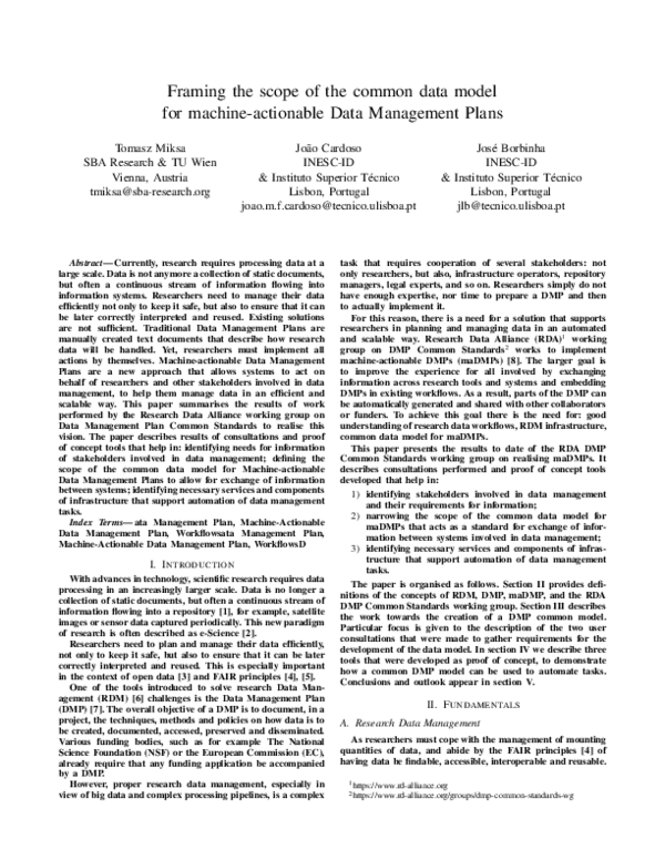 (PDF) Framing the scope of the common data model for machine-actionable Data Management Plans