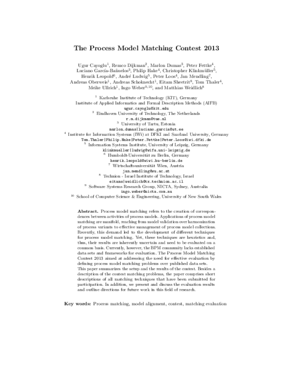 (PDF) The process model matching contest 2013