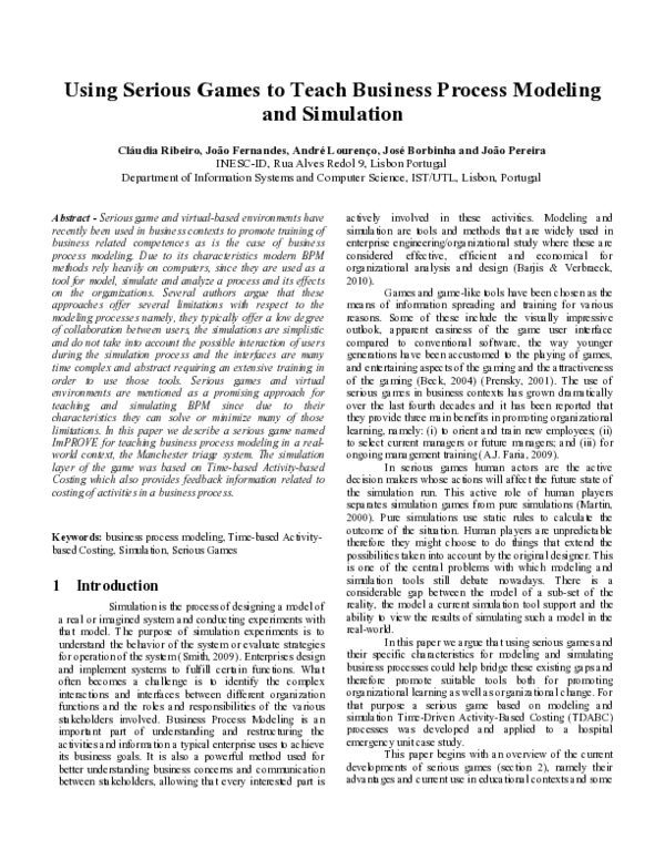 (PDF) Using Serious Games to Teach Business Process Modeling and Simulation