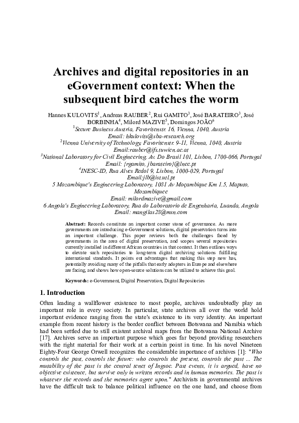 (PDF) Archives and digital repositories in an eGovernment context: When ...