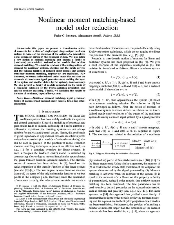 Pdf Nonlinear Moment Matching Based Model Order Reduction