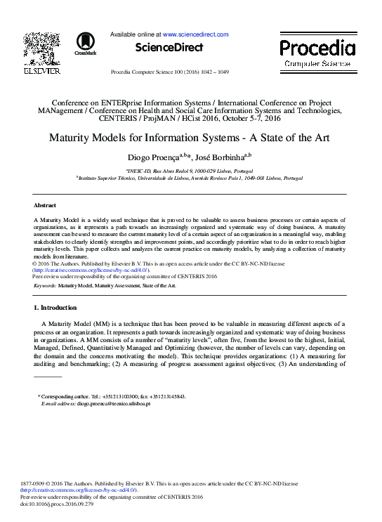(PDF) Maturity Models for Information Systems - A State of the Art