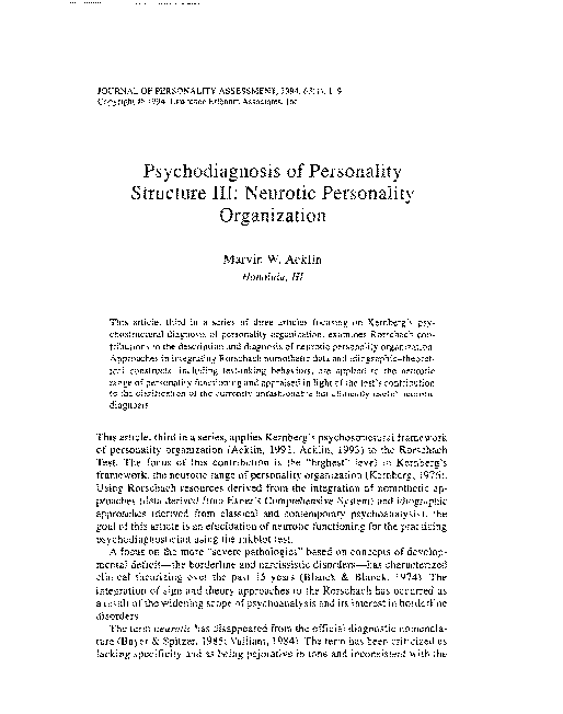 (PDF) Psychodiagnosis of Personality Structure III: Neurotic ...