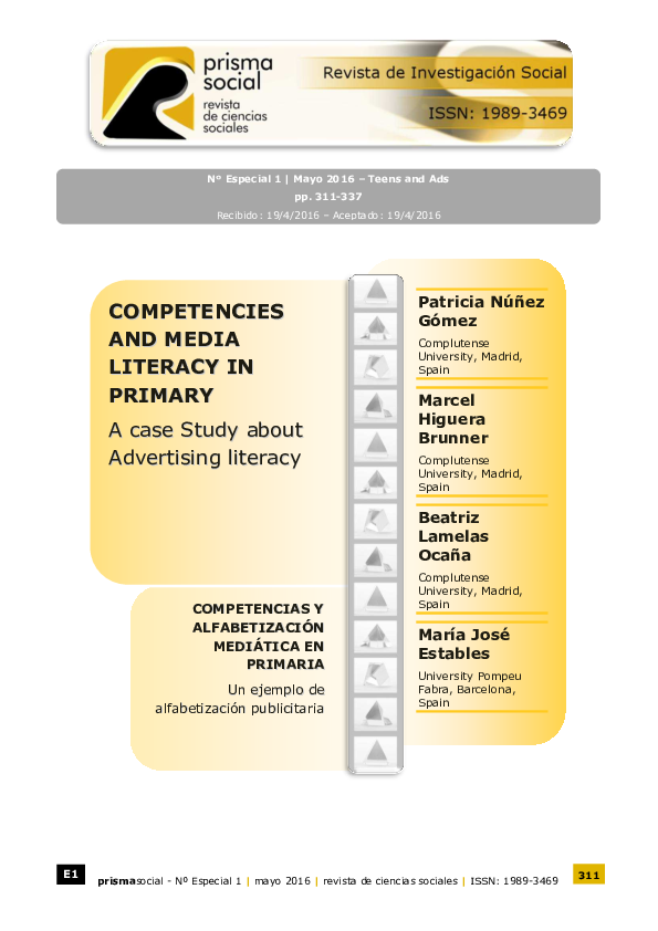 (PDF) Competencies and media literacy in primary: a case study about advertising literacy