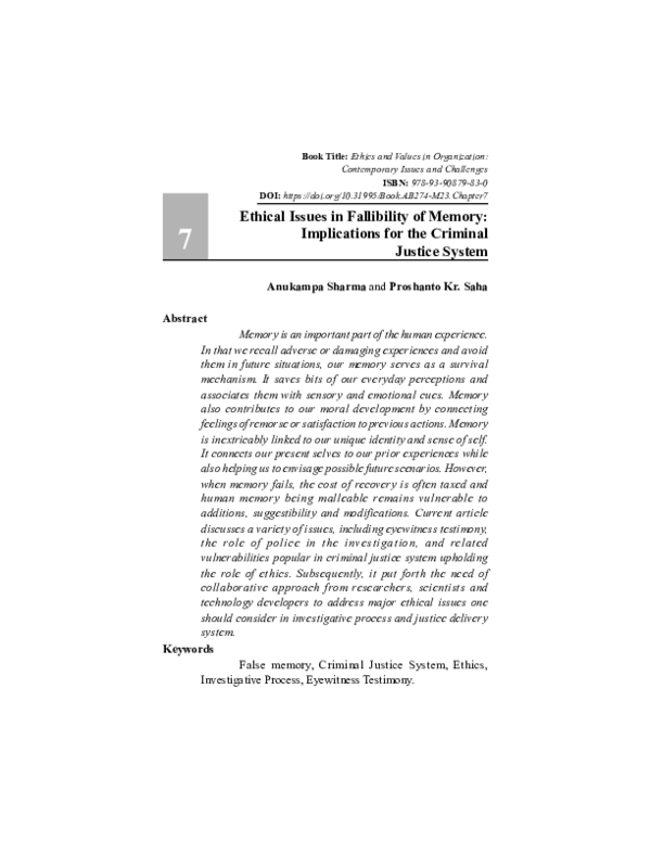 (PDF) Ethical Issues in Fallibility of Memory: Implications for the ...