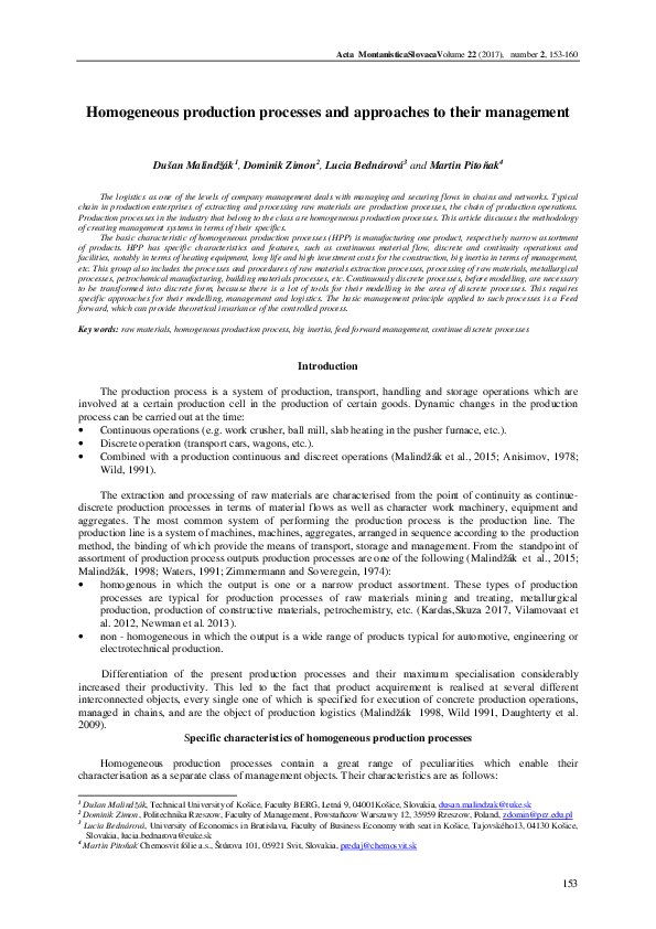 (PDF) Homogeneous production processes and approaches to their management