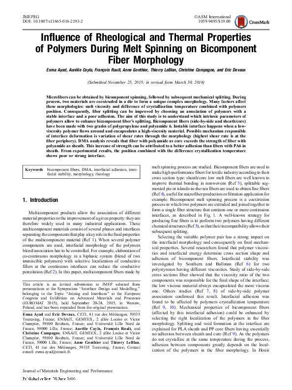 (PDF) Influence of Rheological and Thermal Properties of Polymers ...