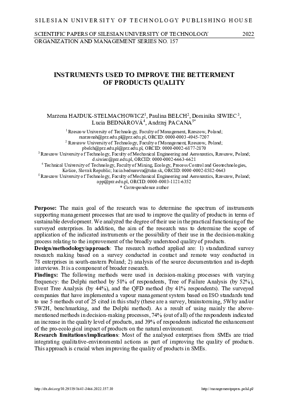 (PDF) Instruments Used to Improve the Betterment of Products Quality