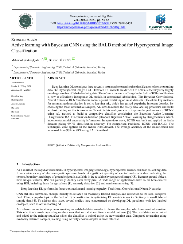 Pdf Active Learning With Bayesian Cnn Using The Bald Method For Hyperspectral Image Classification