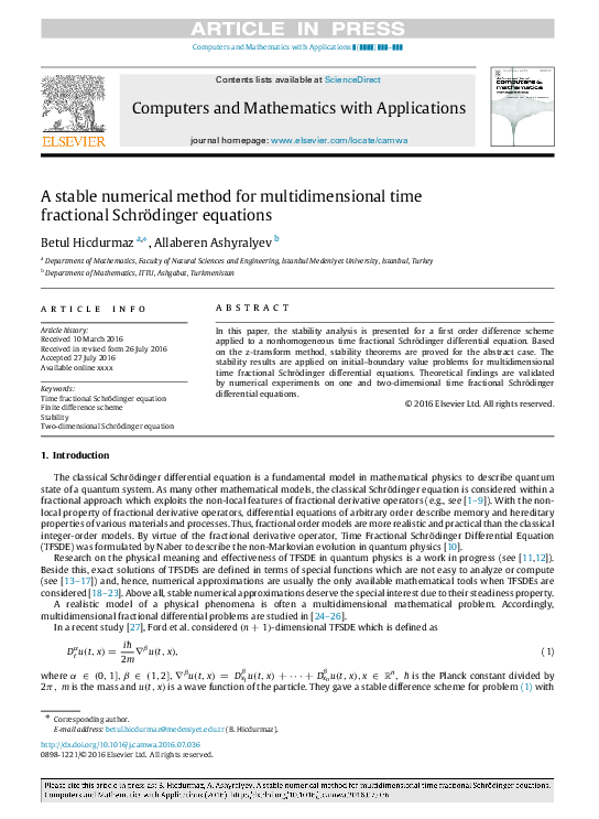 (PDF) A stable numerical method for multidimensional time fractional ...