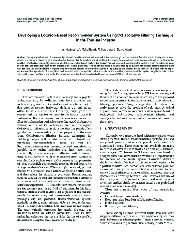 (PDF) Developing a Location-Based Recommender System Using Collaborative Filtering Technique in ...
