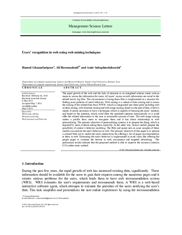 Pdf Users Recognition In Web Using Web Mining Techniques 8650