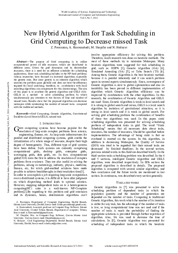 (PDF) New Hybrid Algorithm For Task Scheduling In Grid Computing To Decrease Missed Task