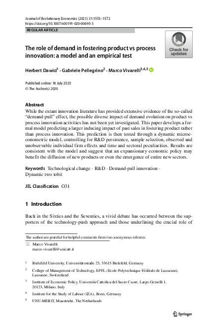 (PDF) The Role of Demand in Fostering Product vs Process Innovation: A ...