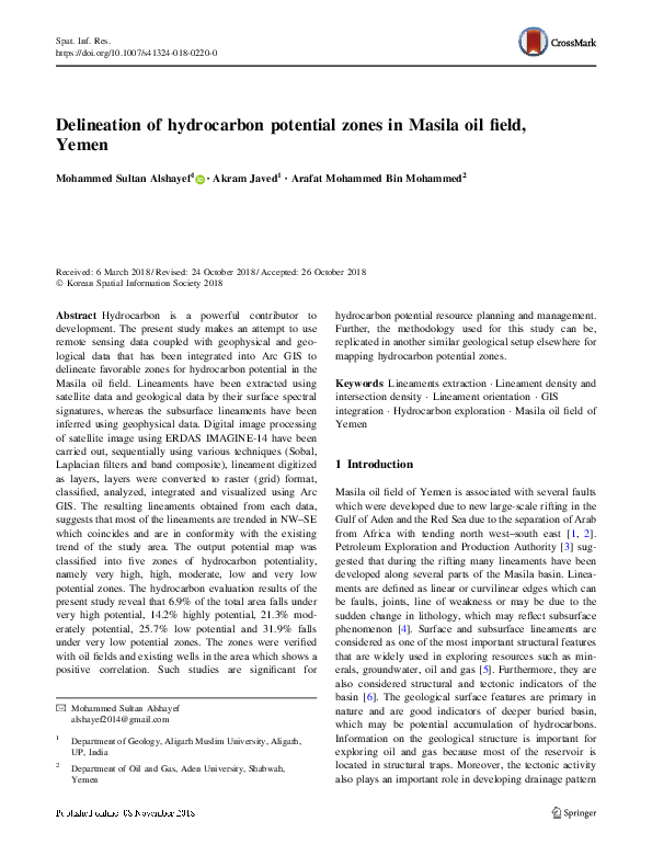 (PDF) Delineation of hydrocarbon potential zones in Masila oil field, Yemen