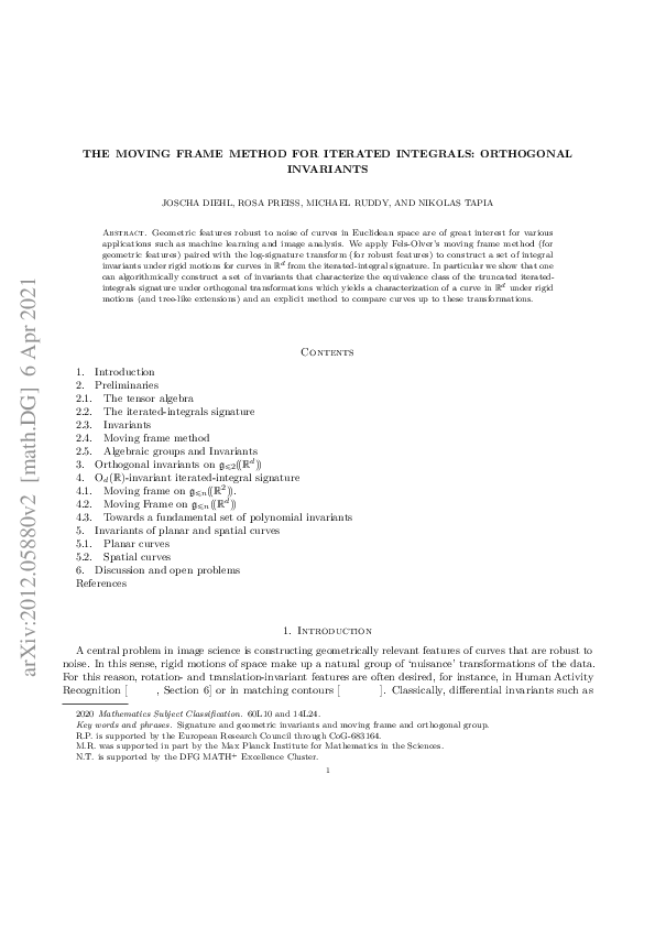(PDF) The moving frame method for iterated-integrals: orthogonal invariants