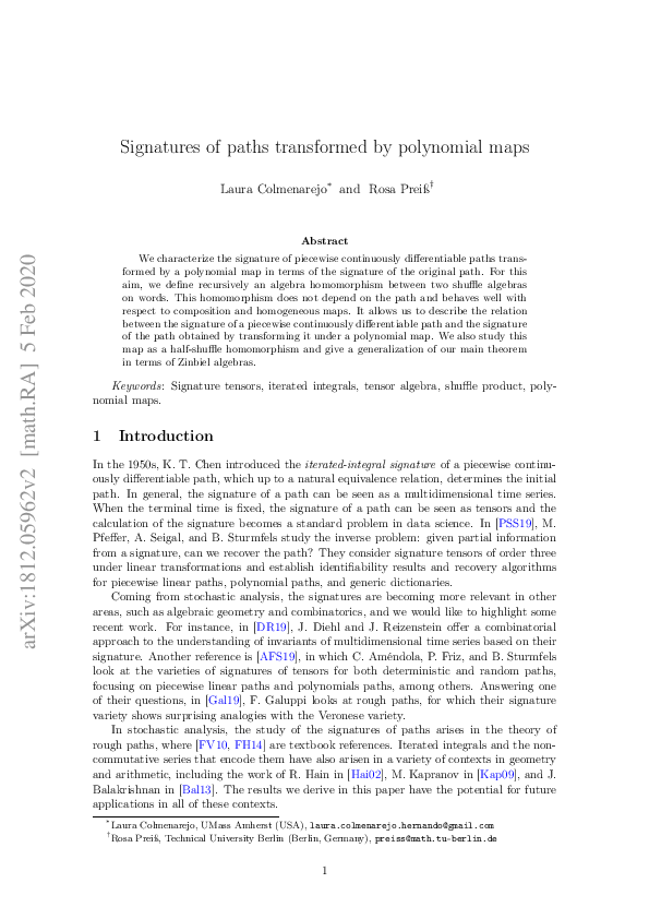 (PDF) Signatures of paths transformed by polynomial maps