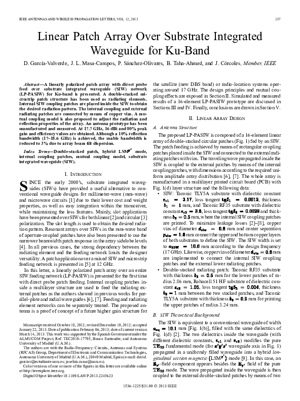 (PDF) Linear Patch Array Over Substrate Integrated Waveguide for Ku-Band