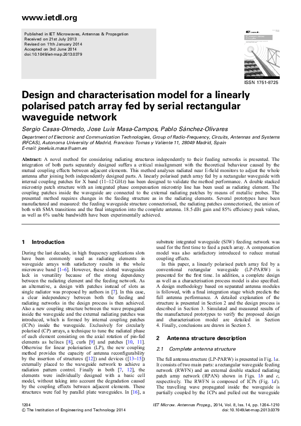 (PDF) Design and characterisation model for a linearly polarised patch array fed by serial ...