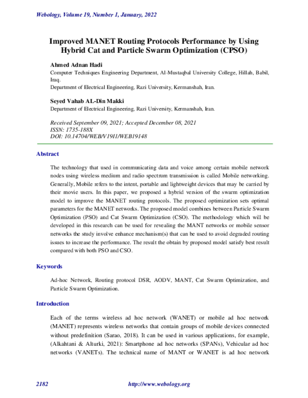 (PDF) Improved MANET Routing Protocols Performance by Using Hybrid Cat and Particle Swarm ...