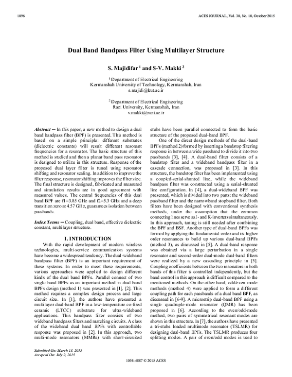(PDF) Dual Band Bandpass Filter Using Multilayer Structure