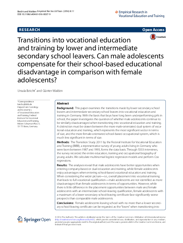 (PDF) Transitions into vocational education and training by lower and ...
