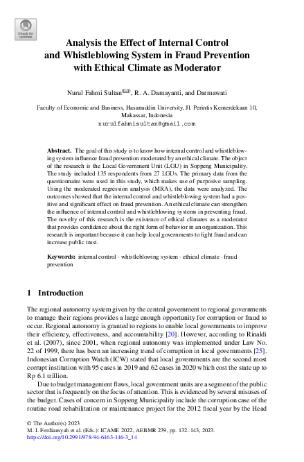 (PDF) Analysis the Effect of Internal Control and Whistleblowing System in Fraud Prevention with ...