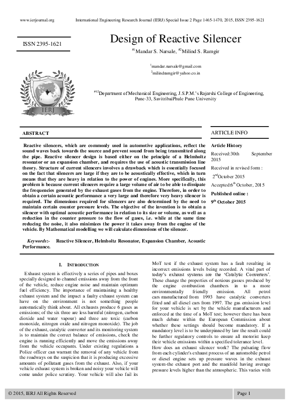 (PDF) Design of Reactive Silencer