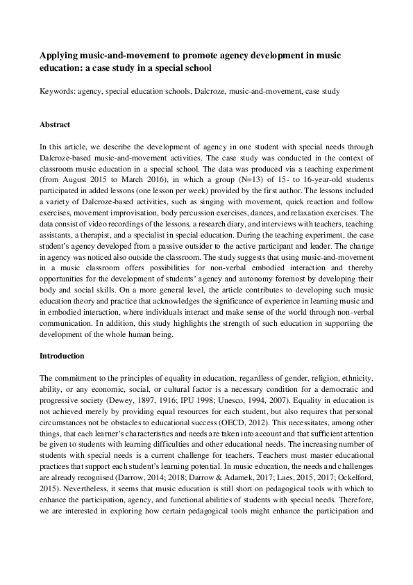 (PDF) Applying music-and-movement to promote agency development in ...