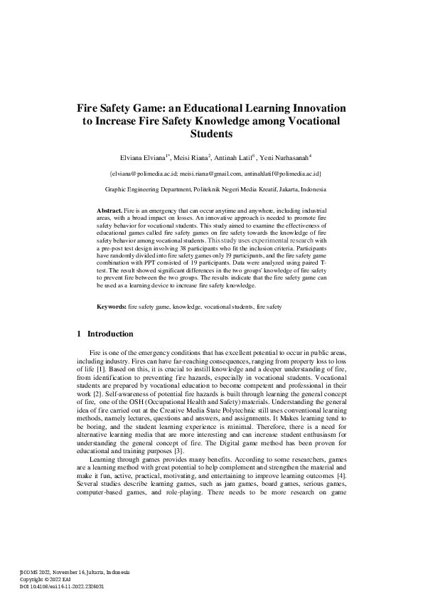(PDF) Fire Safety Game: an Educational Learning Innovation to Increase ...