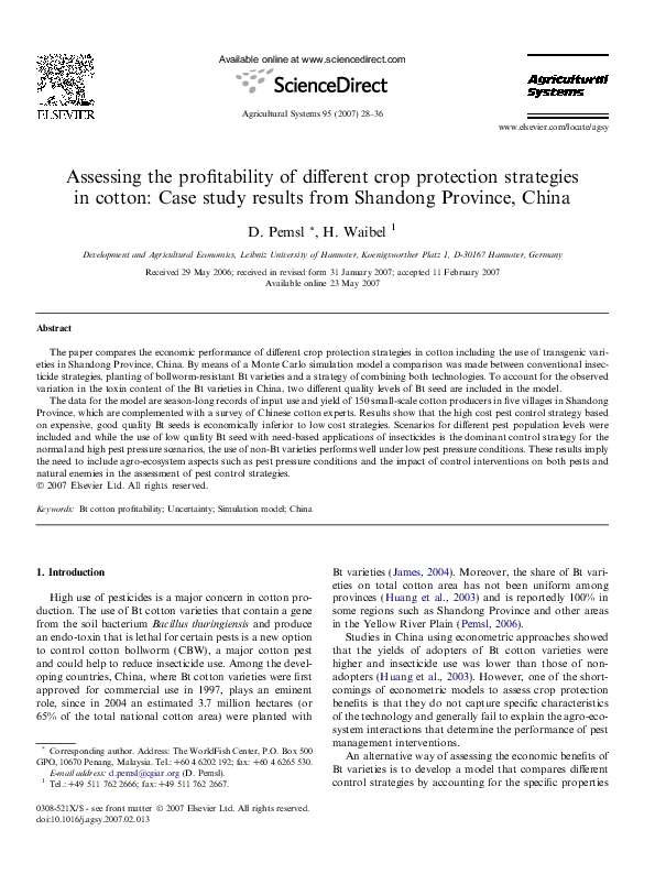 (PDF) Assessing the profitability of different crop protection ...